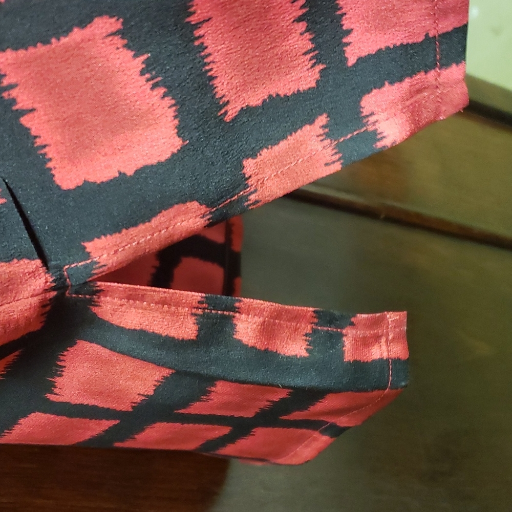 100% Silk 90s Red & Black Block Pattern Blouse Top Ka… - Gem